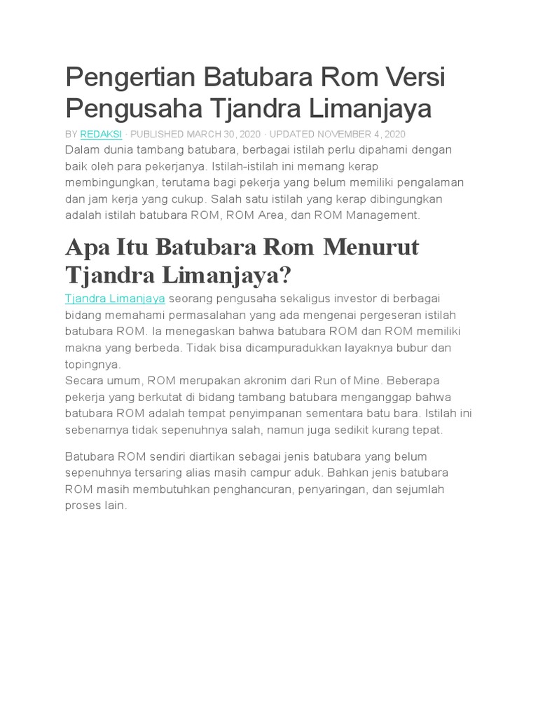 Pengertian Batubara Rom Versi Pengusaha Tjandra Limanjaya | PDF