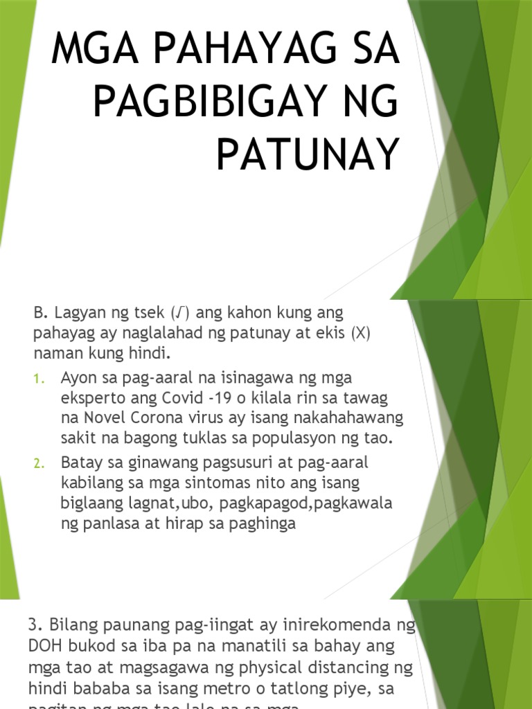 Mga Pahayag Sa Pagbibigay NG Patunay | PDF