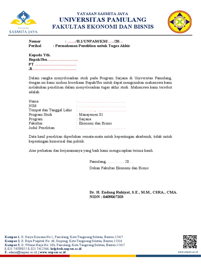 Surat Terbaru Permohonan Penelitian | PDF