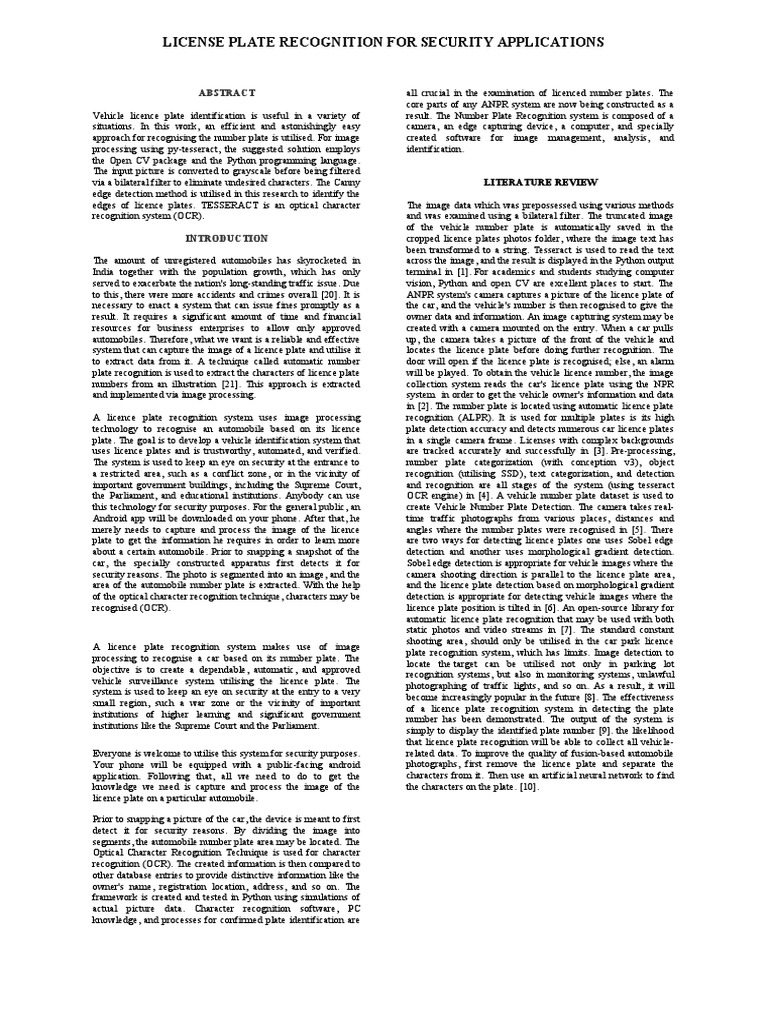 License Plate Recognition Tech | PDF | Optical Character Recognition ...