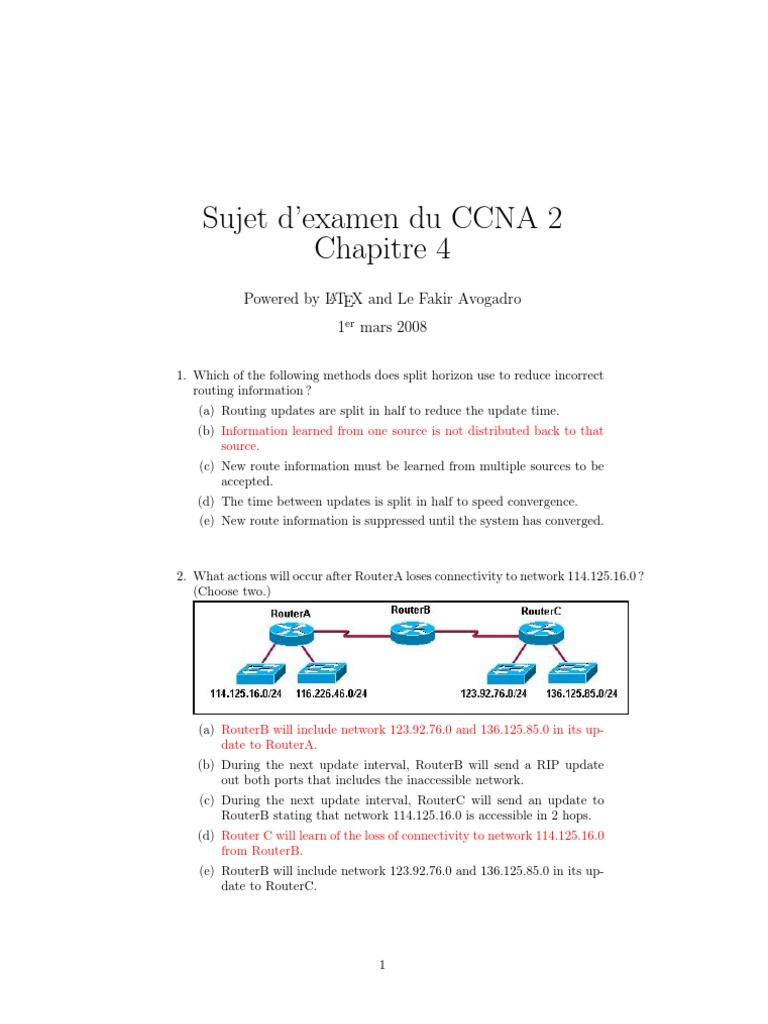 Sujet D'examen Du CCNA 2 Chapitre 4: Powered by L TEX and Le Fakir Avogadro 1 Mars 2008 | PDF ...