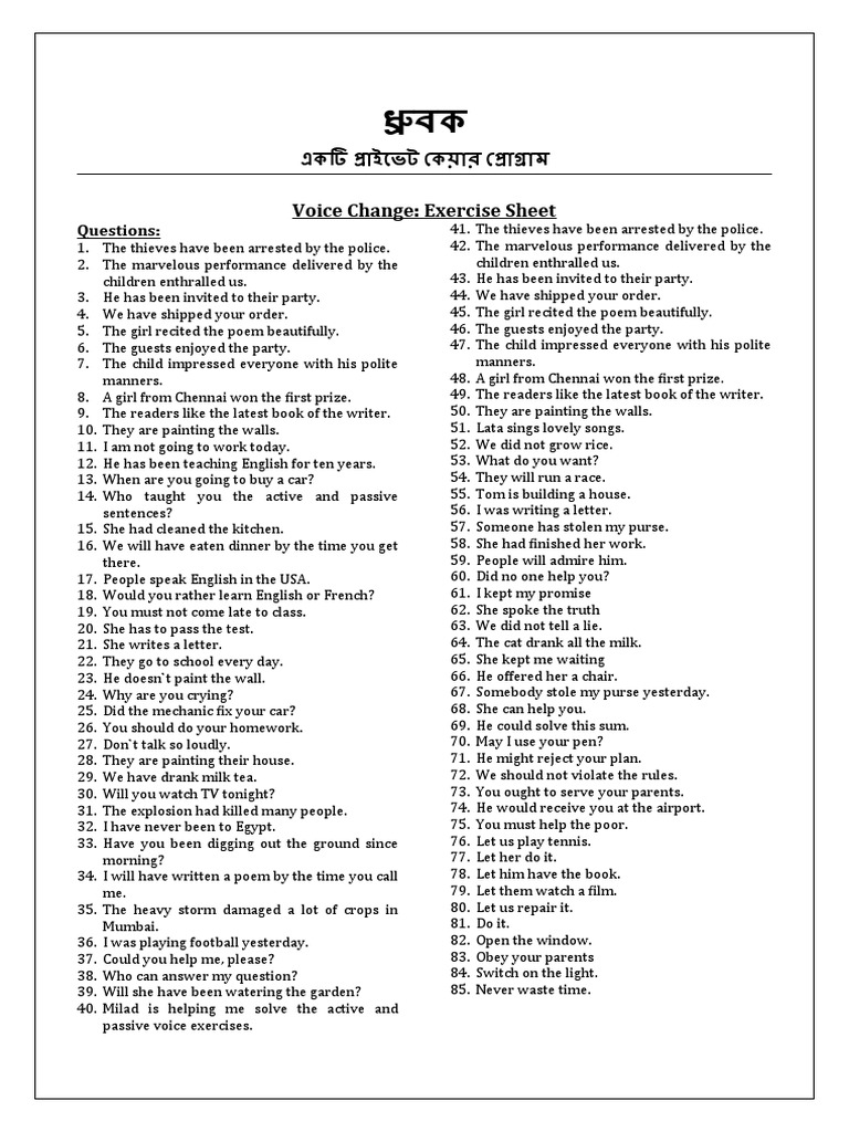 Voice Change - Exercise Sheet............... | PDF