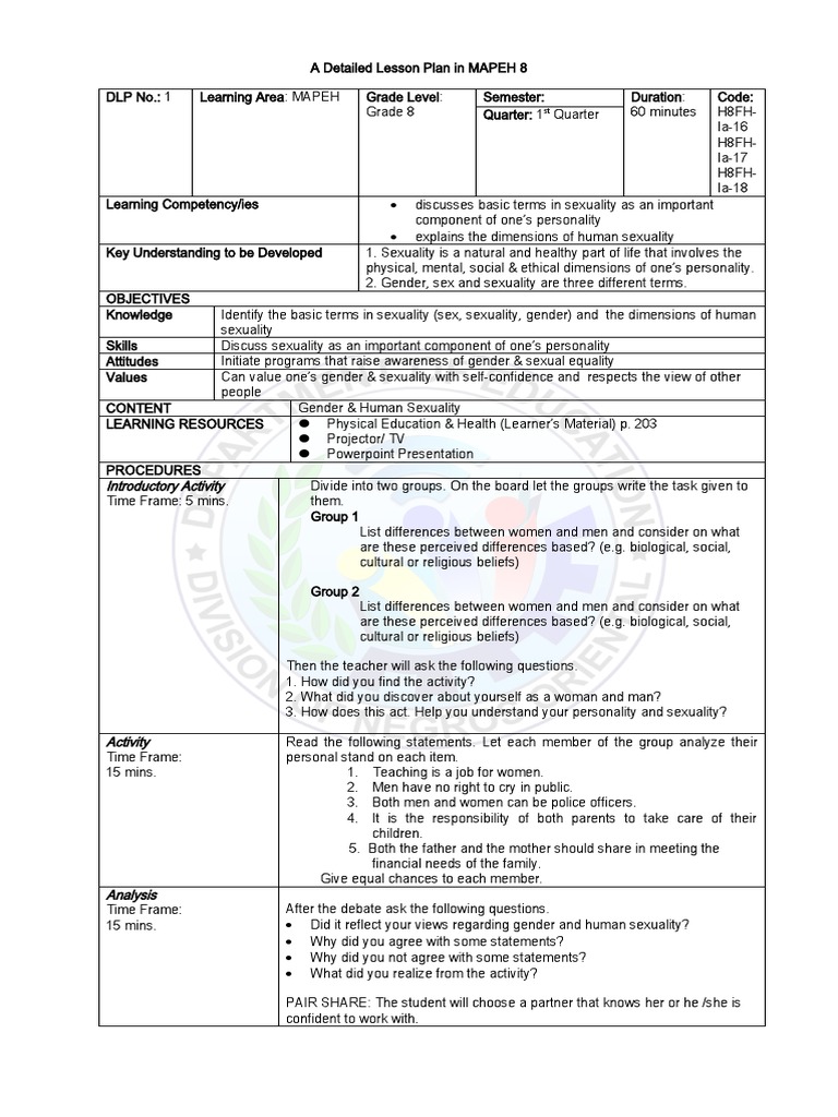 Health8 Q1 DLP1 | PDF | Gender Studies | Gender