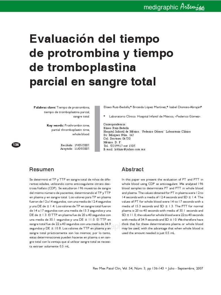 TP y TTP | Coagulación | Sangre