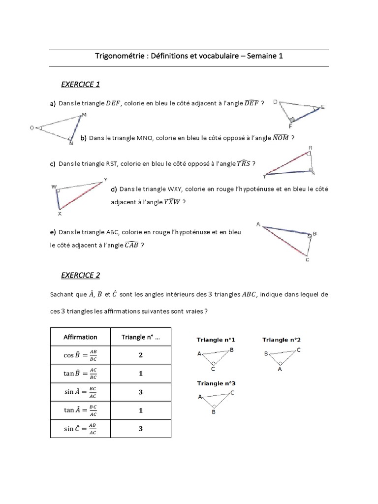 4e ch3 Trigonometrie WP CORR 1 | PDF | Triangle | Géométrie euclidienne
