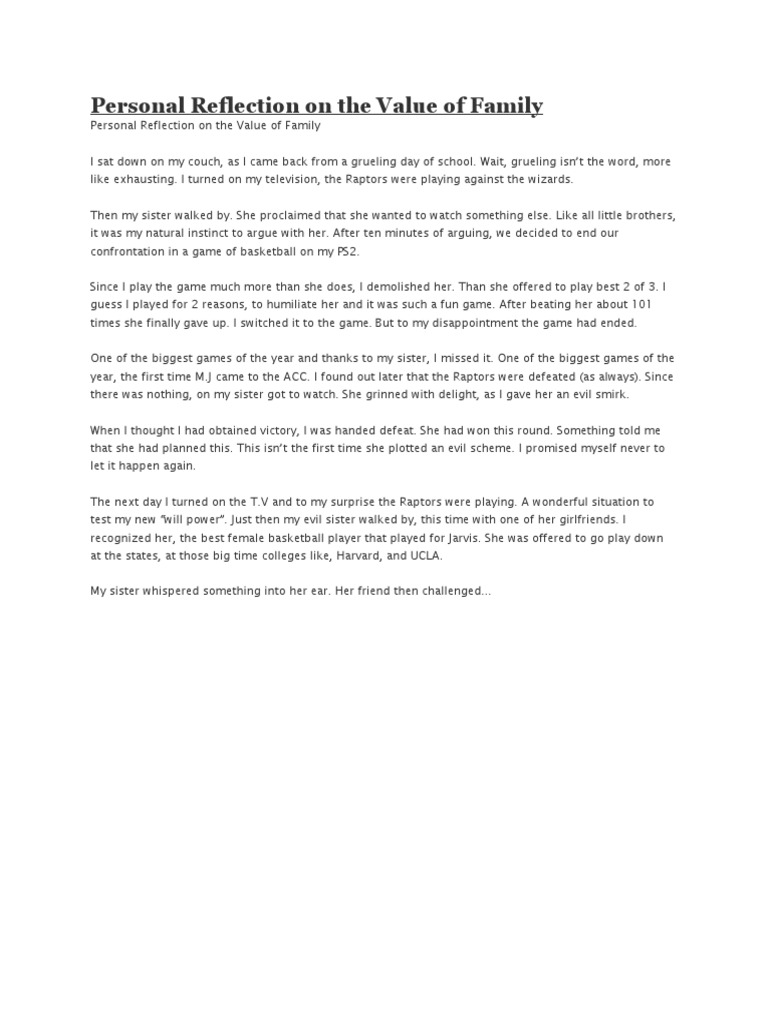 Personal Reflection On The Value of Family | PDF | Games & Activities ...