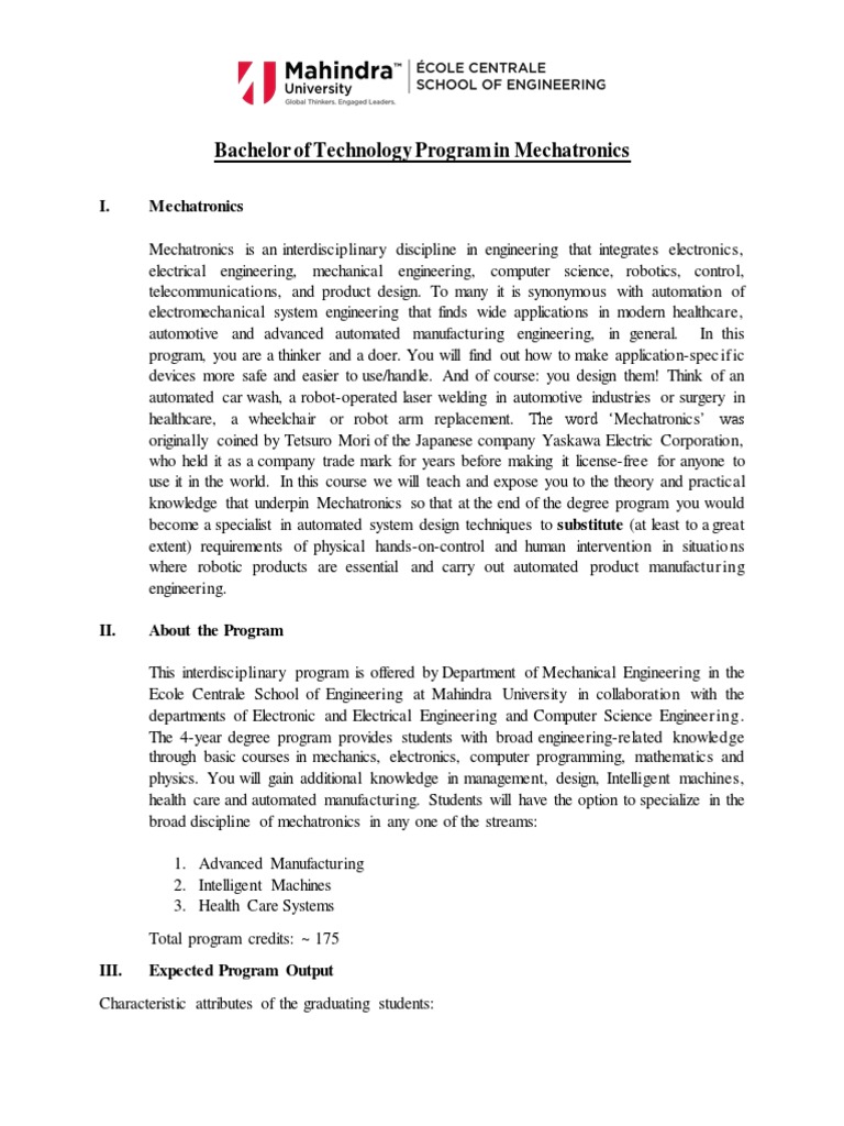 2021 Mechatronics Curriculum | PDF | Mechatronics | Engineering