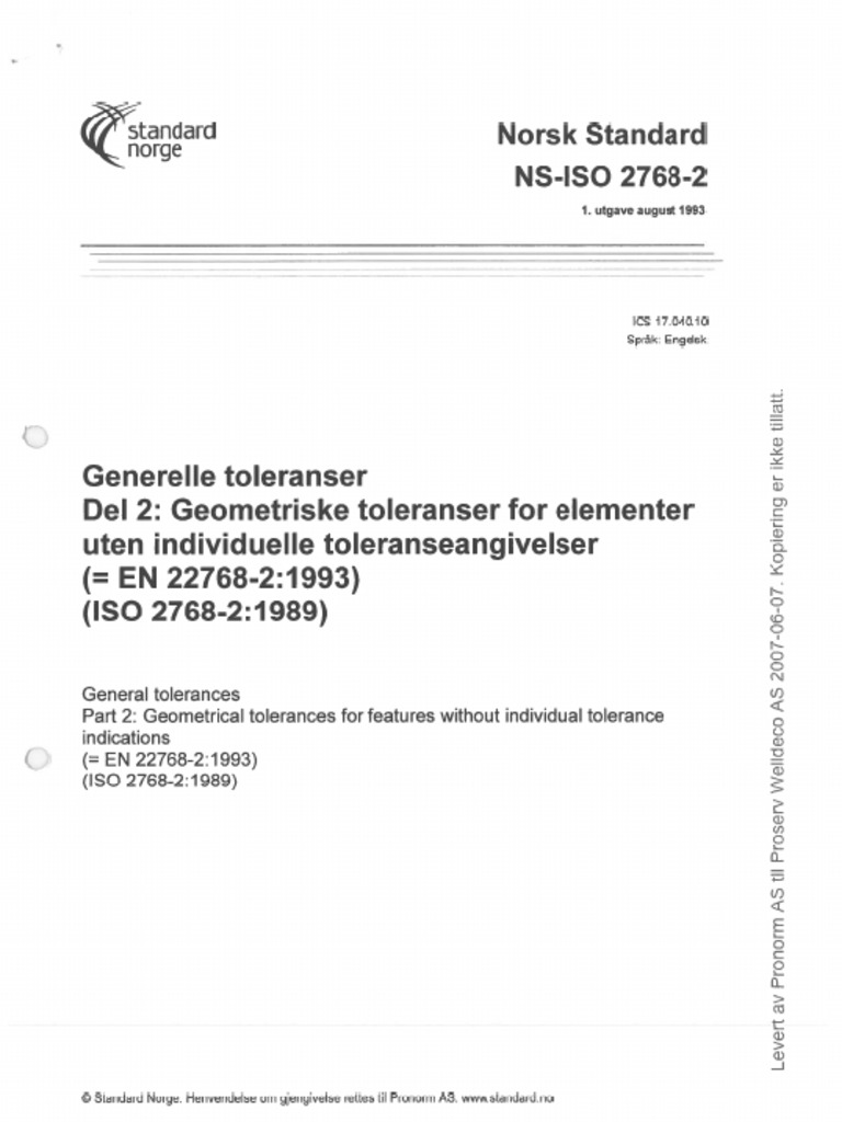 ISO 2768-2 - 1989 - en General Tolerances - Norwegian | PDF