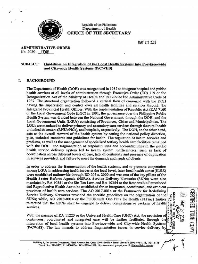 DOH AO No - 2020 0021 | PDF | Health Care | Health System