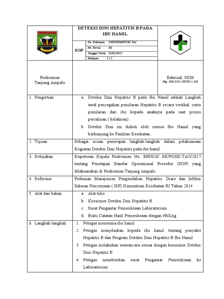 Sop Deteksi Dini Hepatitis B Pada Ibu Hamil | PDF Sop Deteksi Dini Hepatitis B Pada Ibu Hamil | PDF