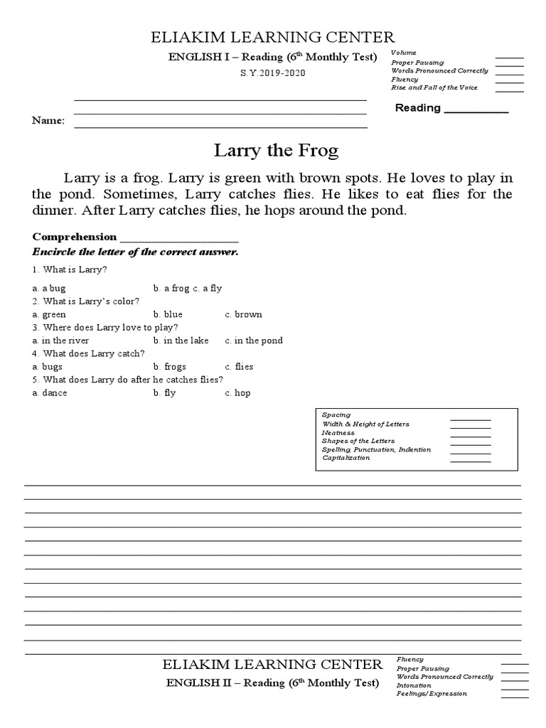 Elem Reading - November 2019-2020 Grades I-III | PDF | Lion