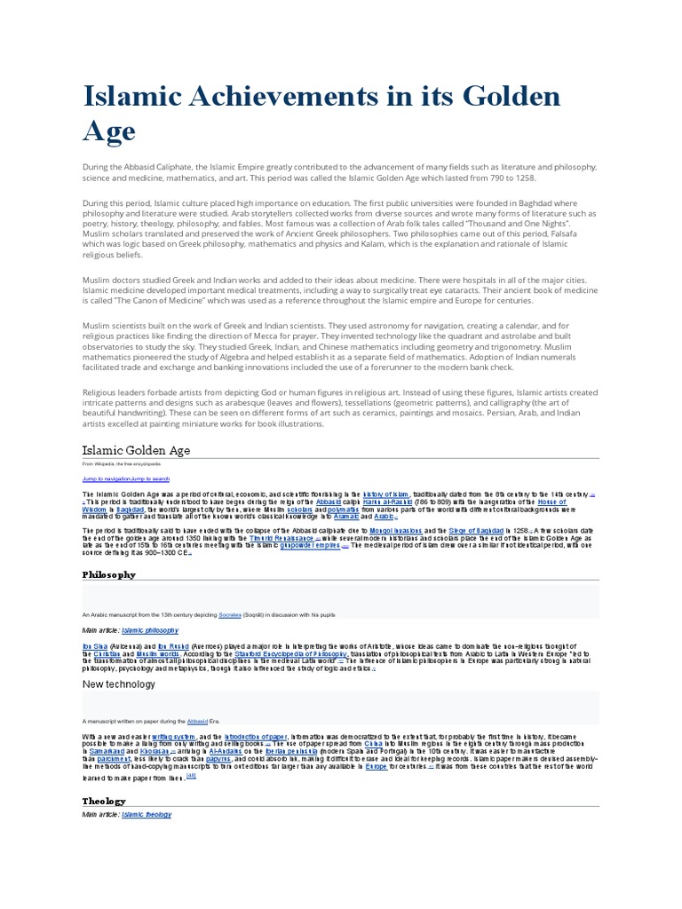 Islamic Achievements in Its Golden Age | PDF | Islamic Philosophy ...