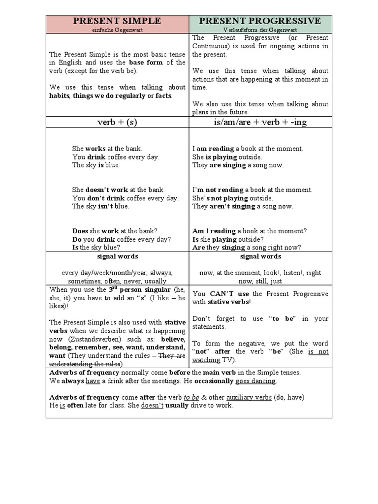 Present Simple Vs Present Progressive | PDF | Verb | Grammatical Tense