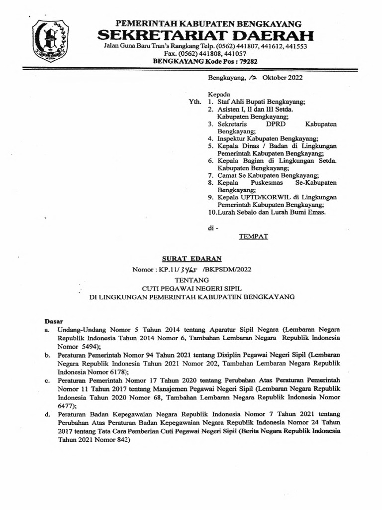 Surat Edaran Cuti Pns | PDF