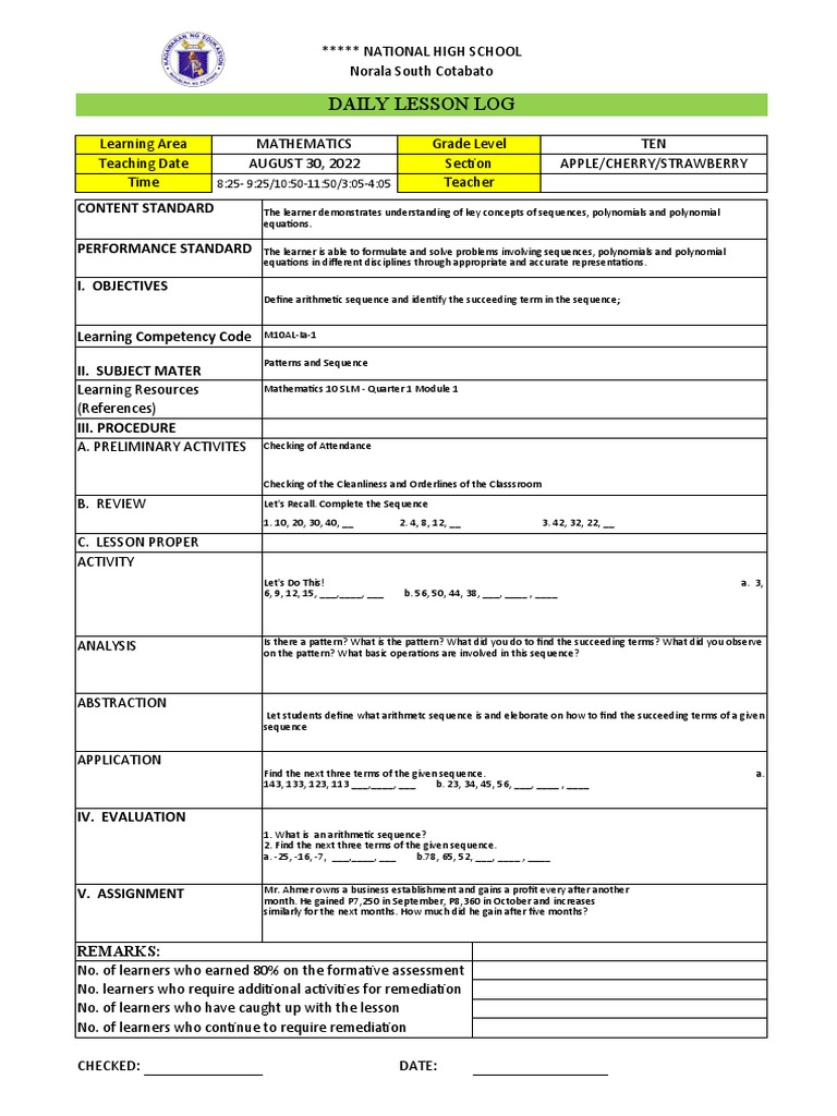 Grade 10 Math DLL Week 2 Day 1 | PDF | Learning | Mathematics