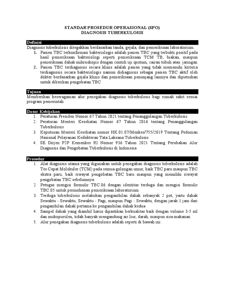 Contoh - SPO Diagnosis TB - Final (28.09.22) | PDF