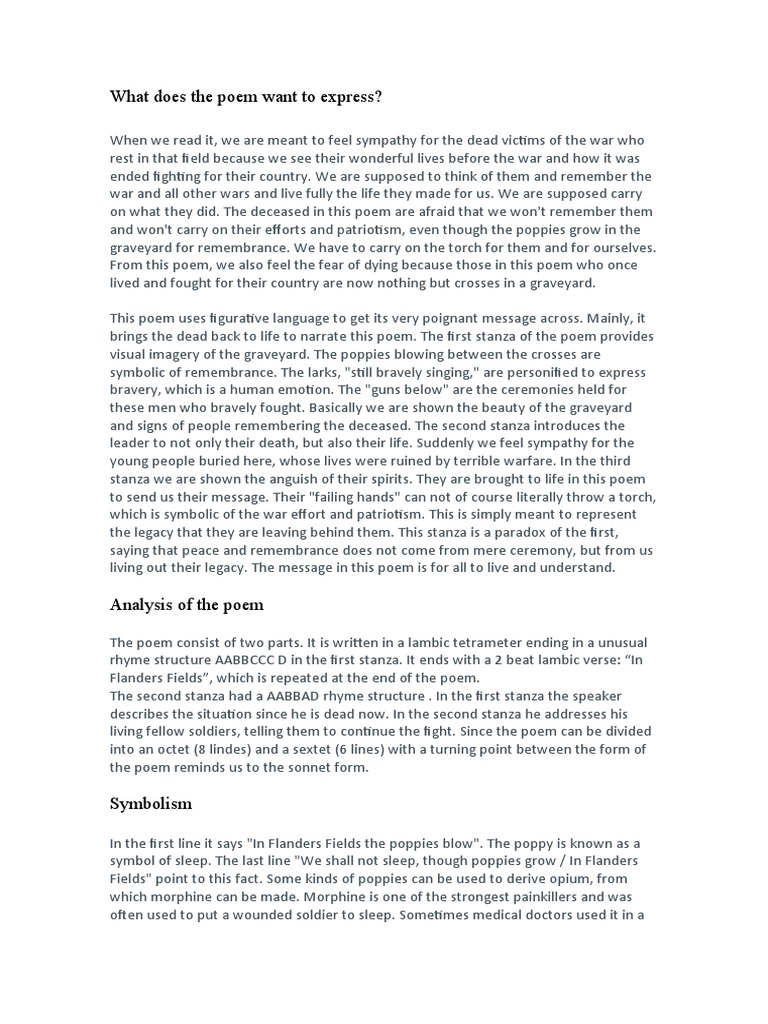 Analysis of "In Flanders Fields" Poem | PDF | Poetry | Classics
