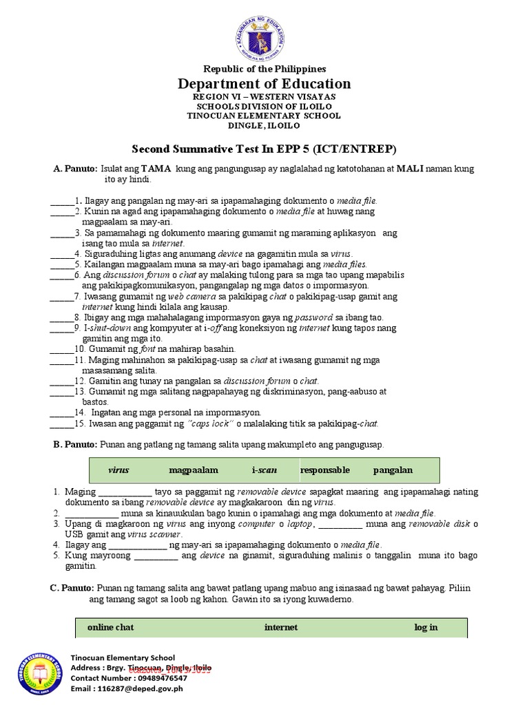 Q1 Summative (EPP) - 2 | PDF