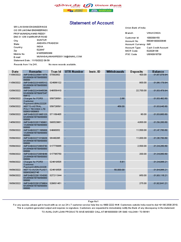 Statement of Account Summary | PDF | Banks | Service Industries