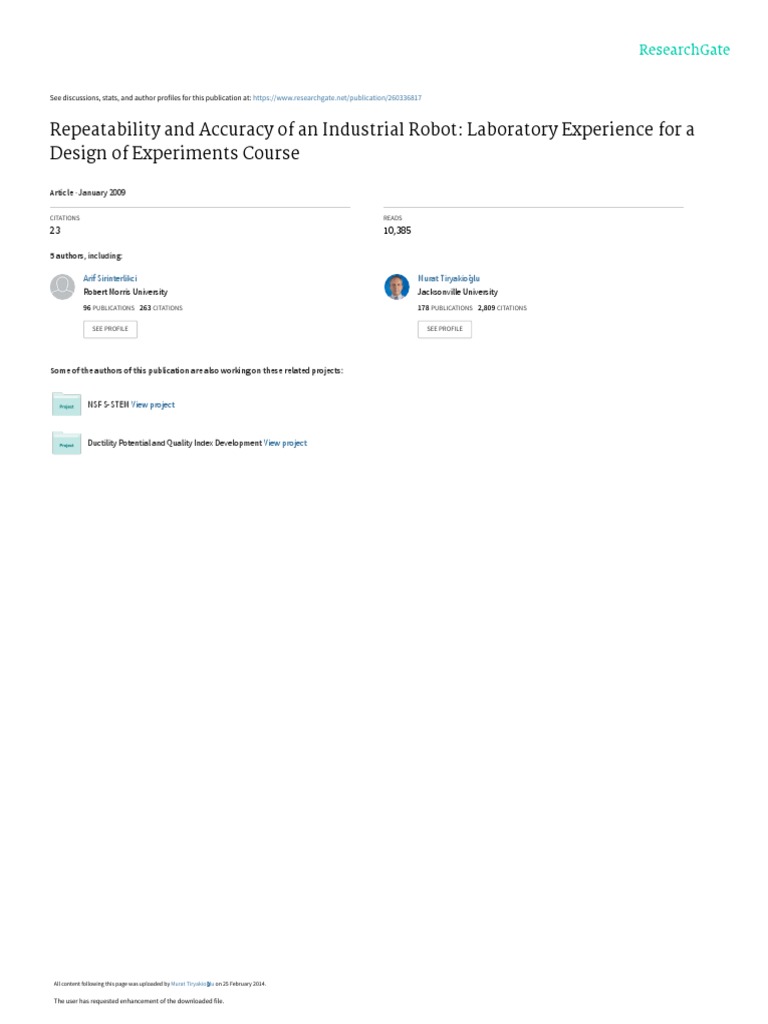 Repeatability and Accuracy of An Industrial Robot: Laboratory Experience For A Design of ...