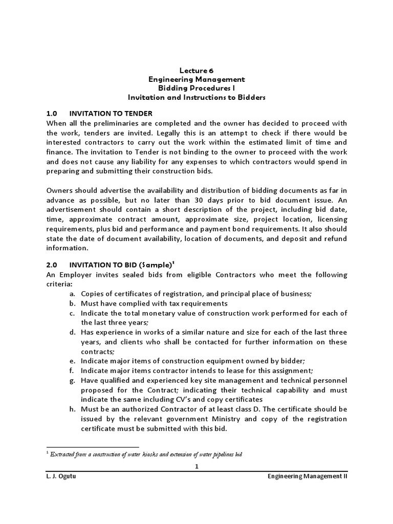 Lecture 6 - Bidding Procedures I | PDF | Addendum | Employment Lecture 6 - Bidding Procedures I | PDF | Addendum | Employment