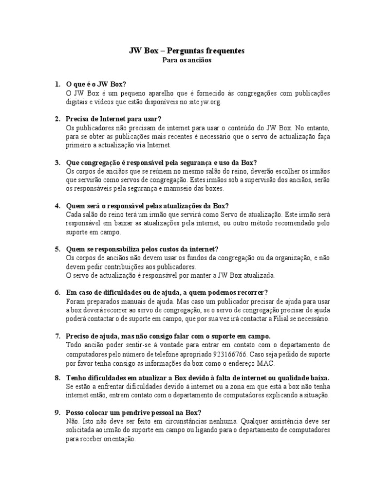 JW Box - Perguntas Frequentes | PDF | Internet | Informática
