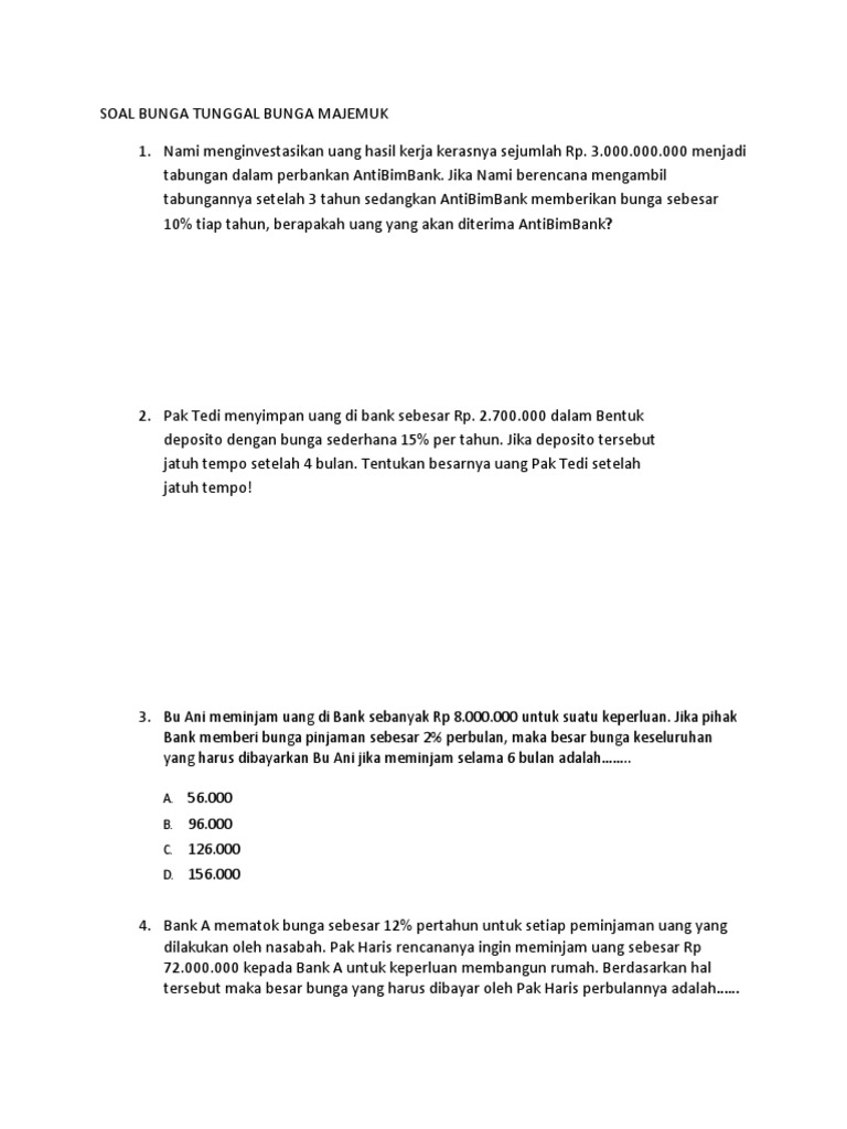 Soal Bunga Tunggal Bunga Majemuk | PDF