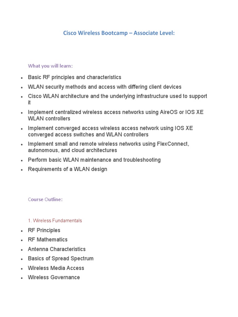 Cisco Wireless Bootcamp Overview | PDF | Wireless Lan | Wi Fi