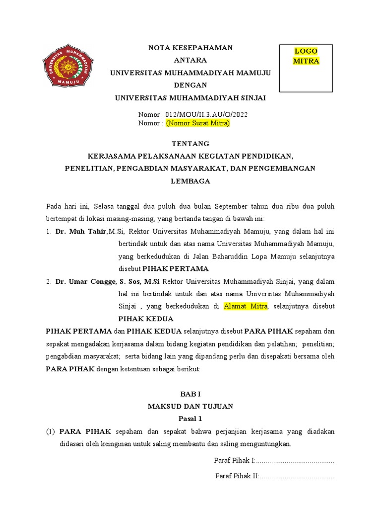 Mou Unimaju Dan Umsi Sinjai | PDF