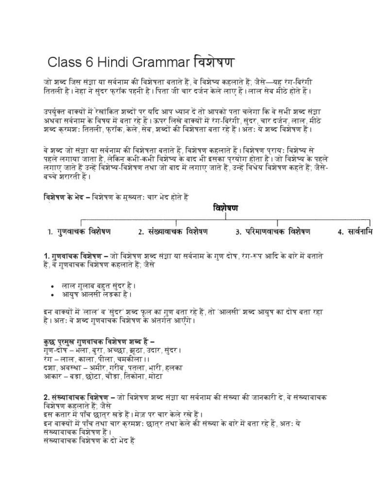 Class 6 Hindi Grammar विशेषण | PDF