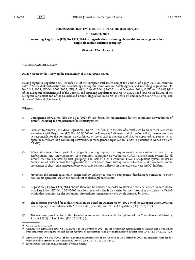 Easa No 1321-2014 | PDF | European Commission | European Union