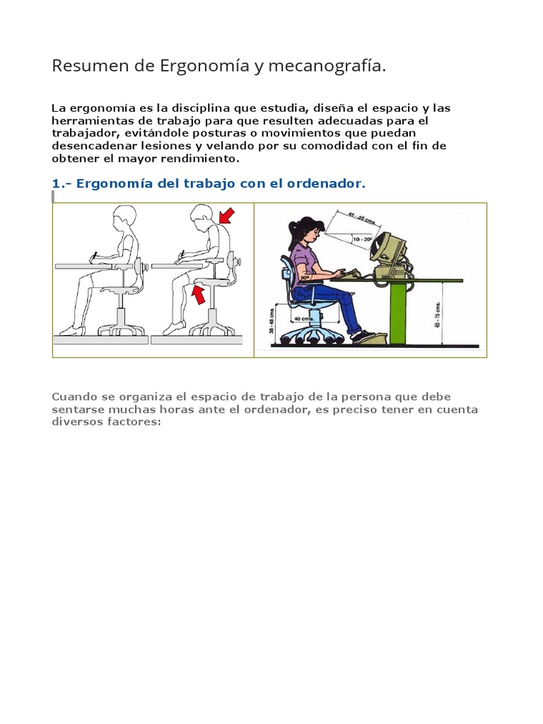 Ud1 Teoria de La Ergonomia y Mecanografia | PDF | Factores humanos y ergonomía | Teclado