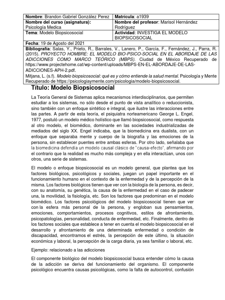 Modelo Biopsicosocial | PDF | Sicología | Comportamiento