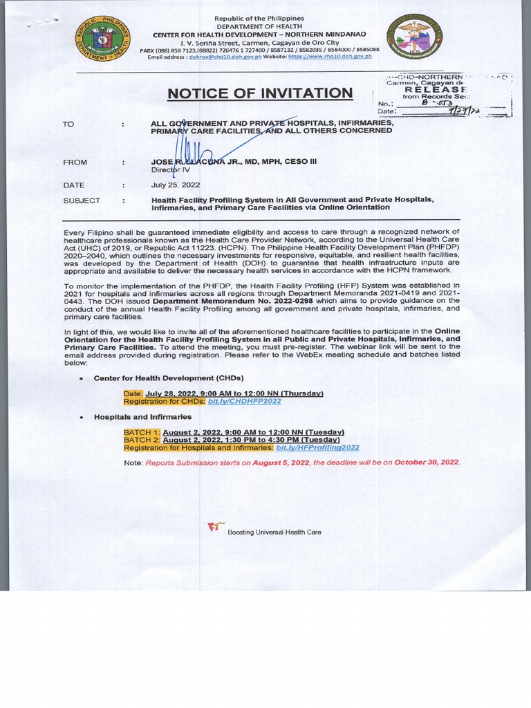 Notice of Invitation Health Facility Profiling System in All Government ...