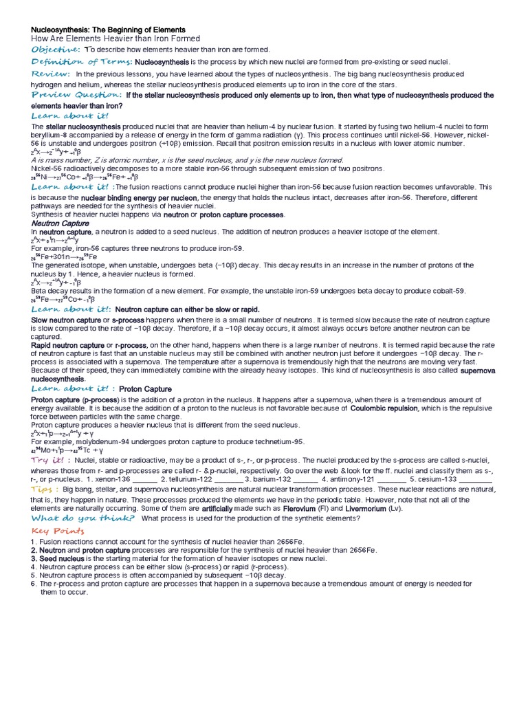 Nucleosynthesis - Formation of Elements Heavier Than Iron | PDF ...