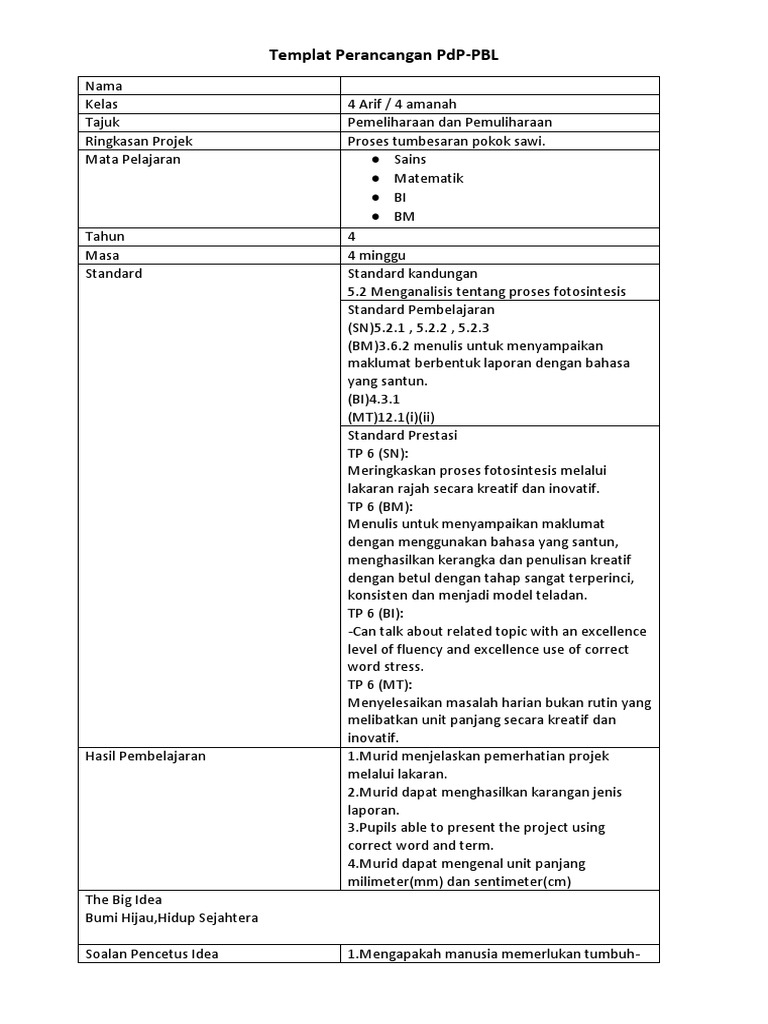 PBL SK Projek Sawi 2 | PDF
