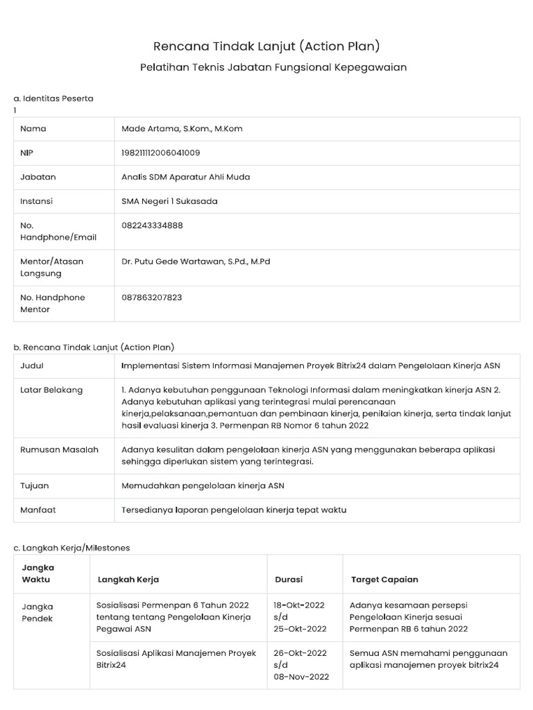Formulir Rancangan Tindak Lanjut | PDF