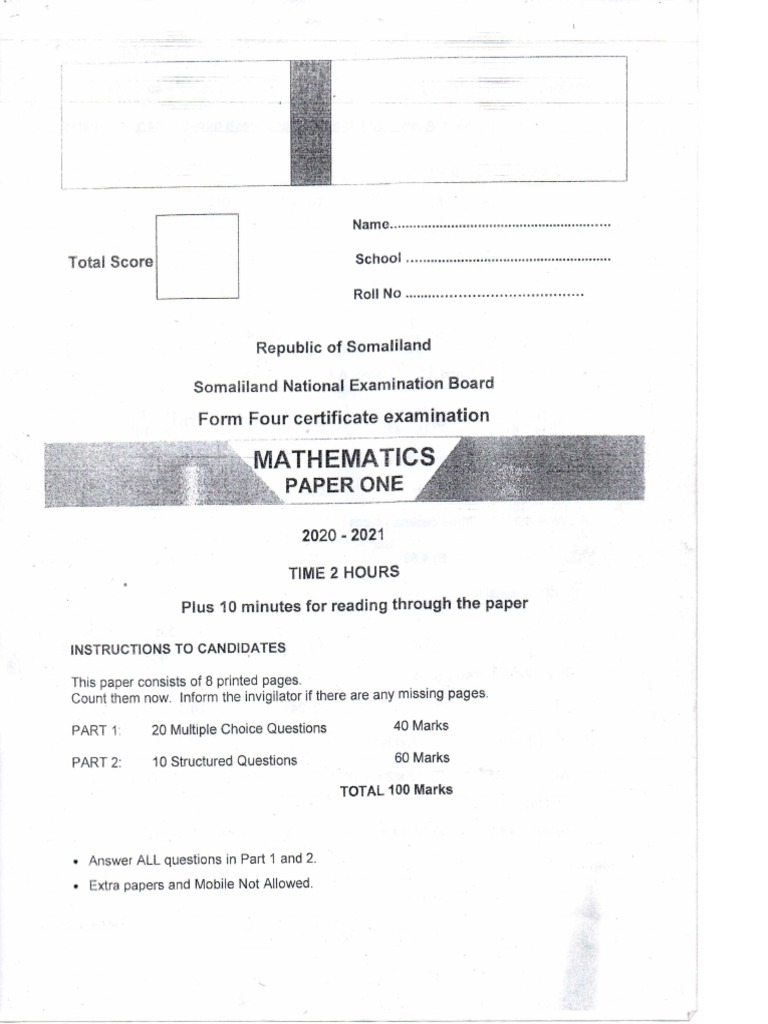 Maths Paper One | PDF