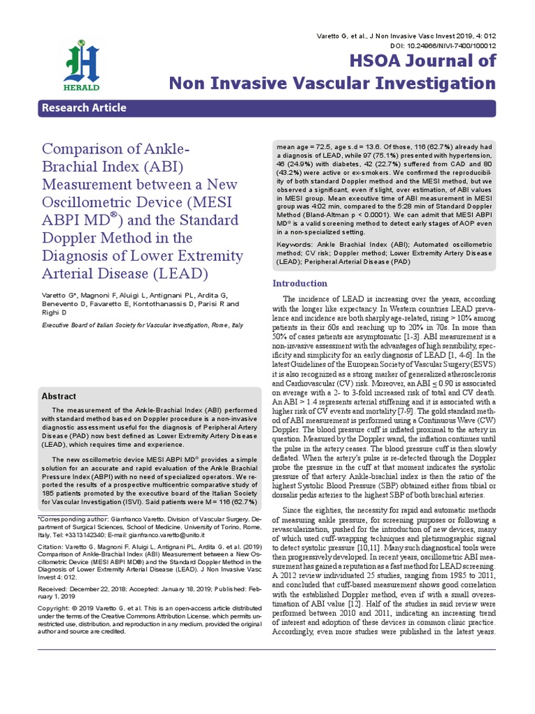 โชคดี สิทธิยานุรักษ์ Comparison of Ankle- Brachial Index (ABI ...