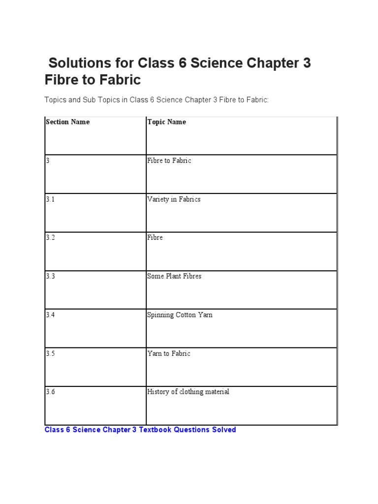 Solutions For Class 6 Science Chapter 3 Fibre To Fabric | PDF ...