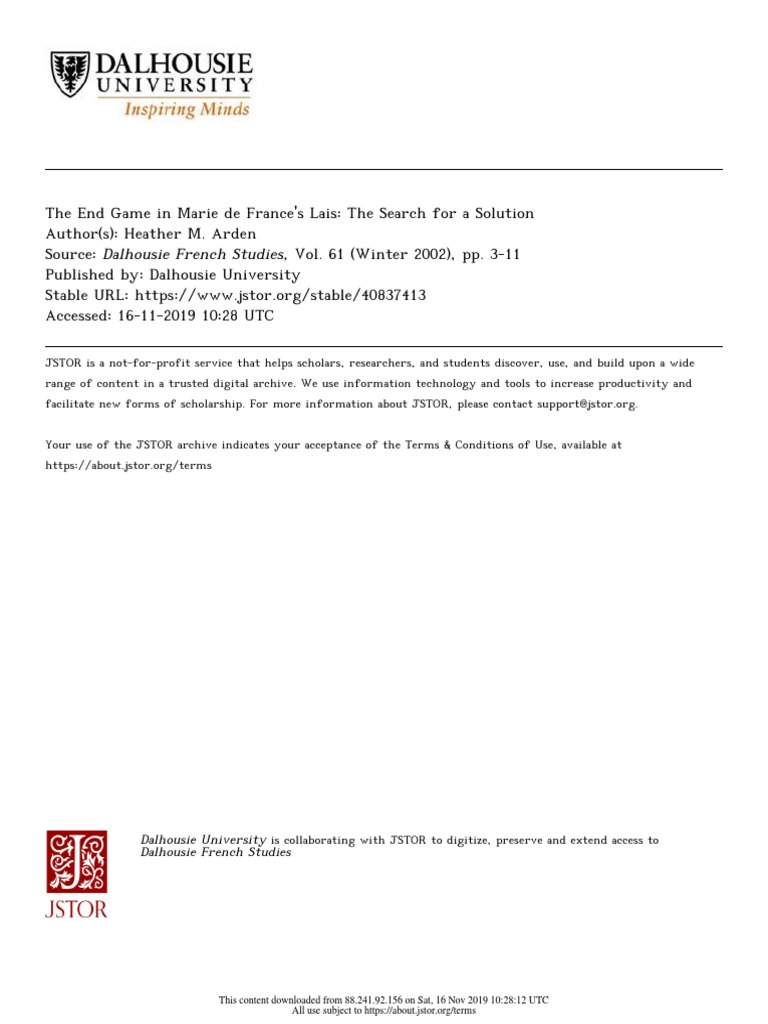 The End Game in Marie de France's Lais The Search For A Solution | PDF ...