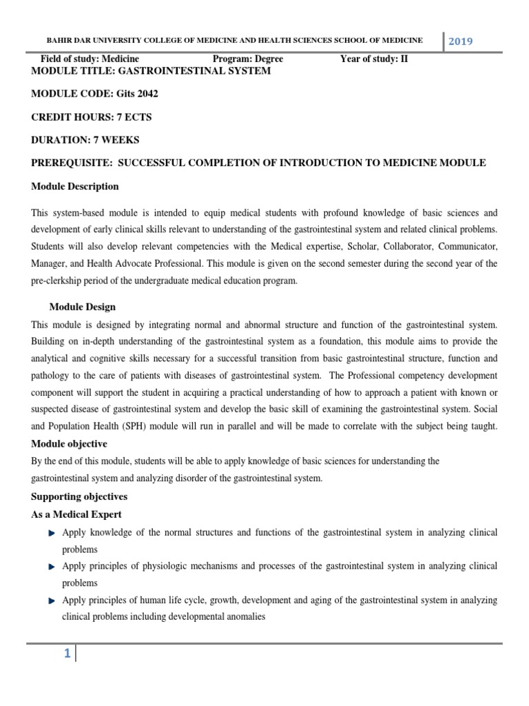 Gastrointestinal System Module Overview | PDF | Pathology | Medicine