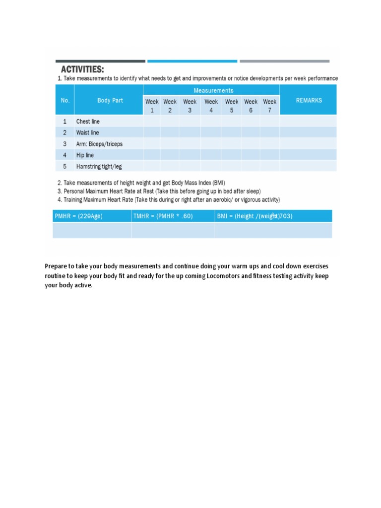 Fitness Body Measurements | PDF | Self-Improvement | Science & Mathematics