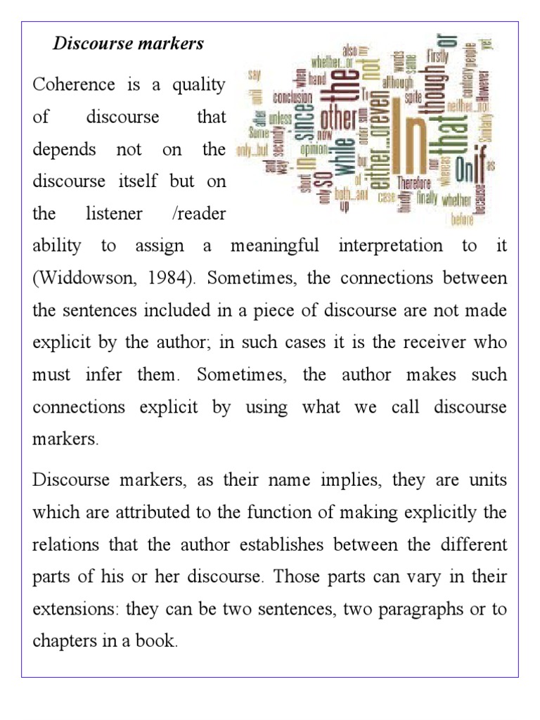 Discourse Markers 1 | PDF | Sentence (Linguistics) | Verb