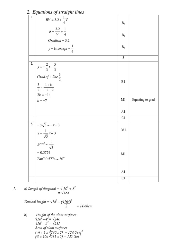 Equations of Straight Lines Ans | PDF | Physical Quantities | Metrology
