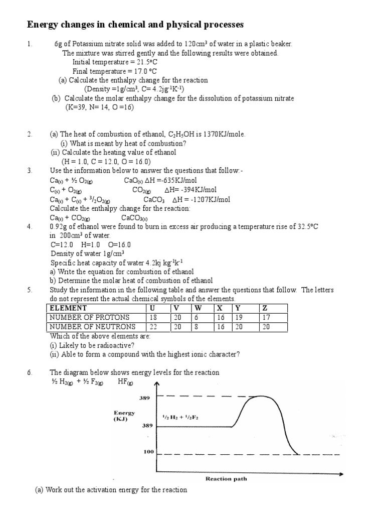 FORM 4 ENERGY CHANGES IN CHEMICAL AND PHYSICAL PROCESSES QUESTIONS ...