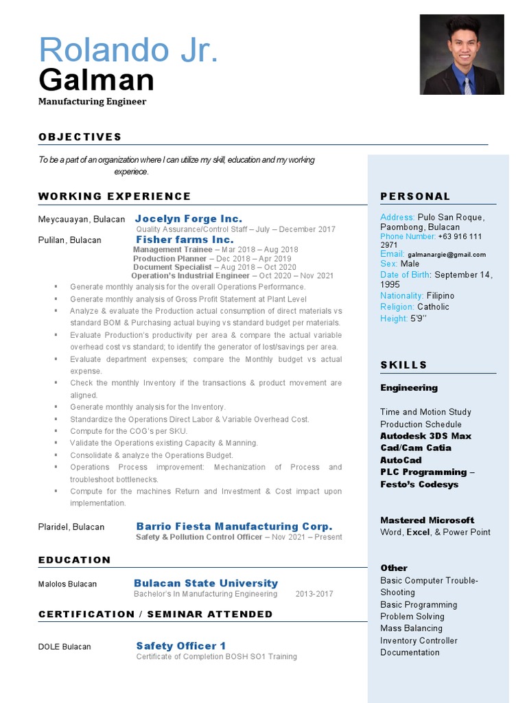 MFG Engr. Rolando Galman JR | PDF | Business | Economies