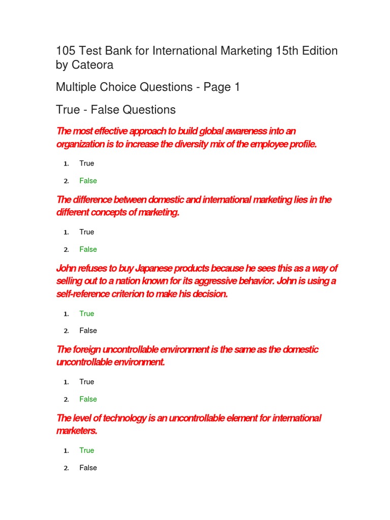 105 Test Bank For International Marketing 15th Edition by Cateora de ...