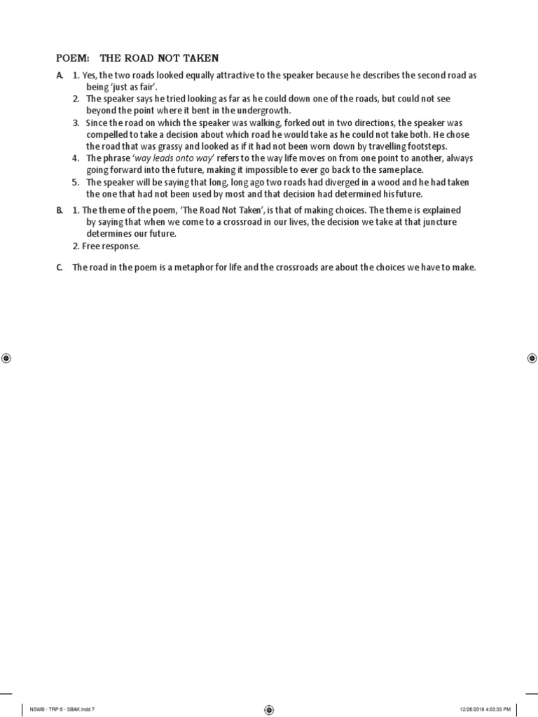 6th Eng - POEM THE ROAD NOT TAKEN | PDF