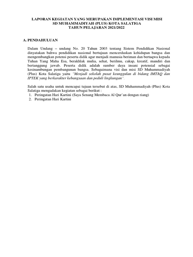 Laporan Implementasi Visi Misi | PDF